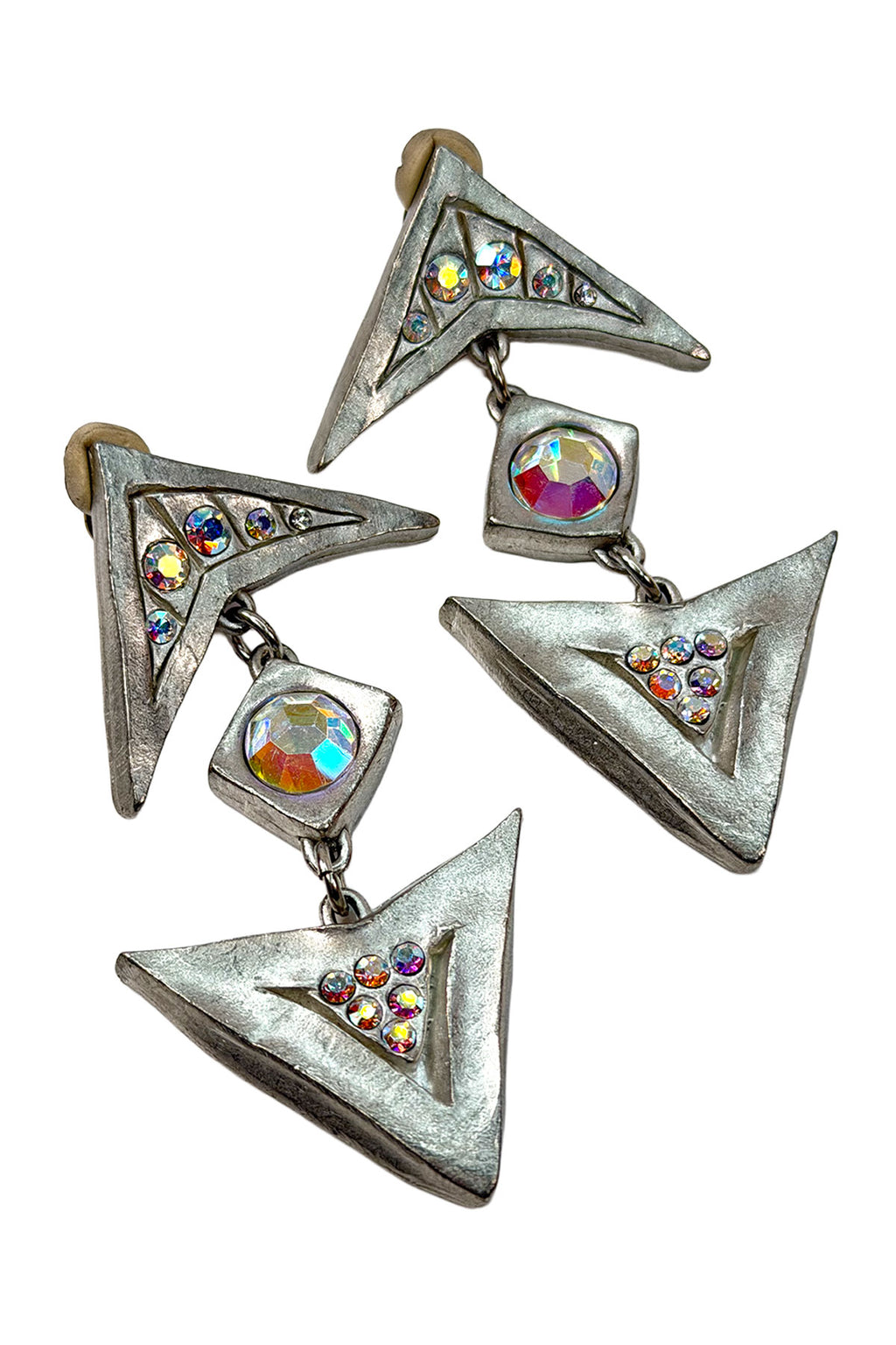 Spring 1994 Kenny Scharf Silver Plated Earrings with Swarovski Crystal ...
